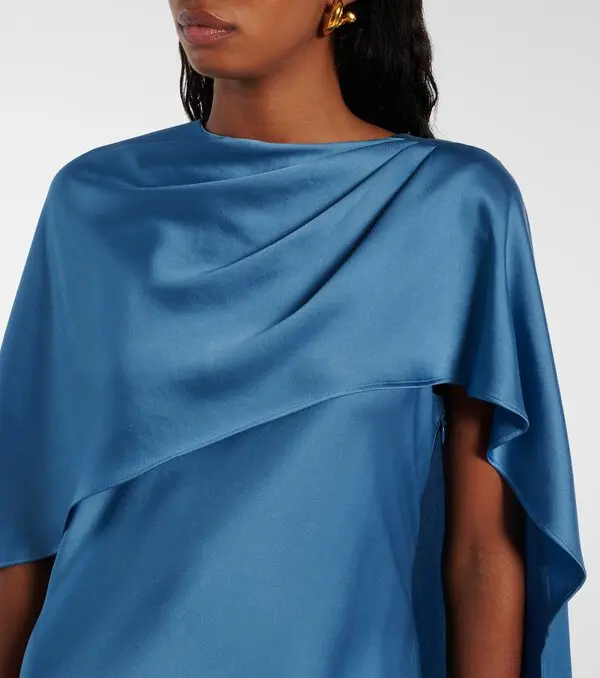 Simkhai Izel Caped Satin Gown - Blue