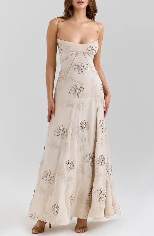 House Of Cb Seren Embellished Georgette Gown - Vanilla