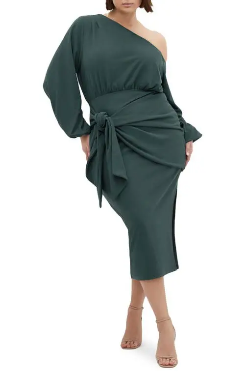City Chic Alysia Long Sleeve Midi Dress - Forest