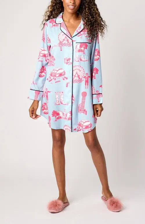KATIE KIME Dallas Toile Sleep Shirt - Blue