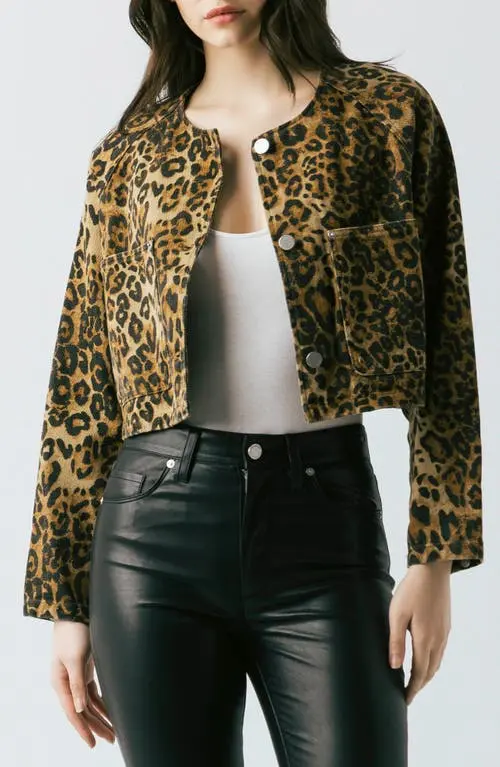 Blanknyc Leopard Print Crop Denim Jacket
