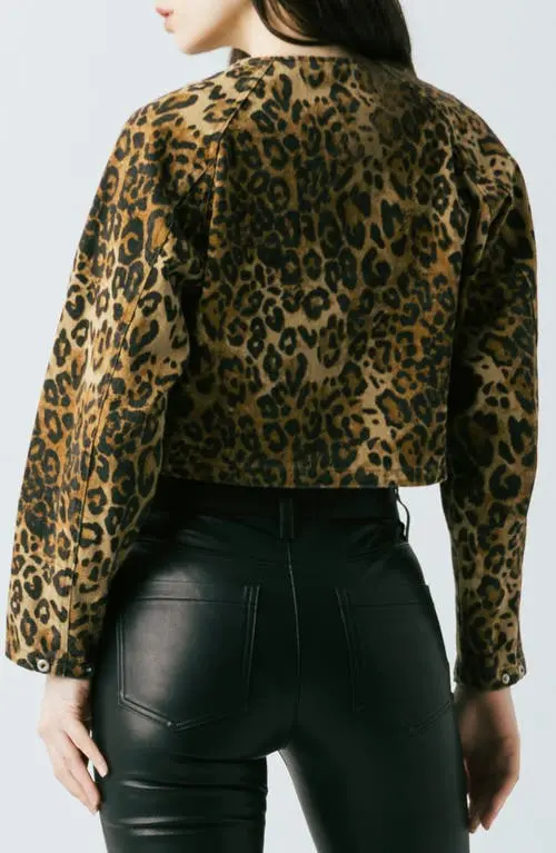 Blanknyc Leopard Print Crop Denim Jacket