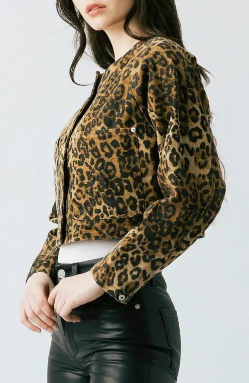 Blanknyc Leopard Print Crop Denim Jacket