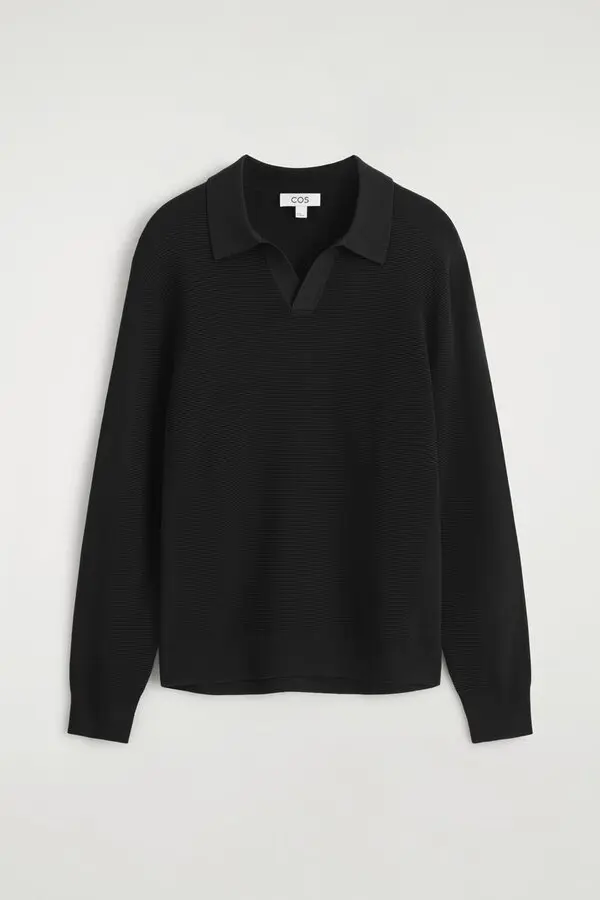 Cos Textured Knitted Polo Sweater - Black