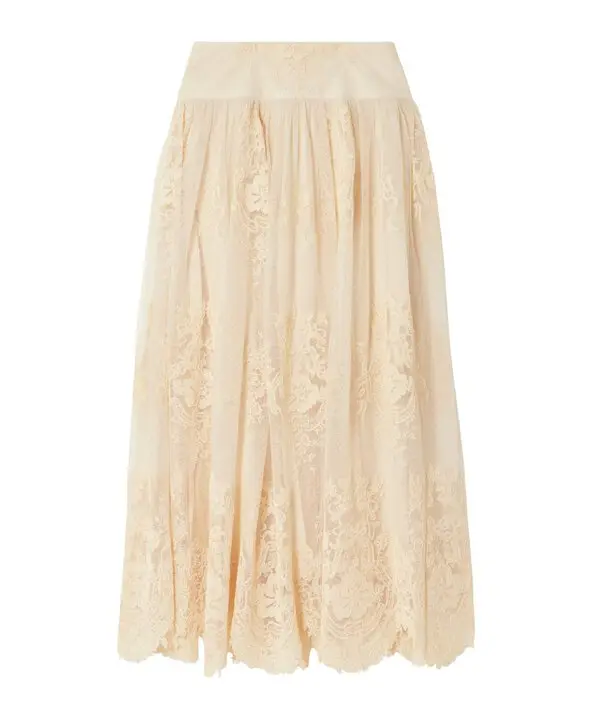 Zimmermann Hypnotic Gathered Flocked Lace Maxi Skirt - Cream
