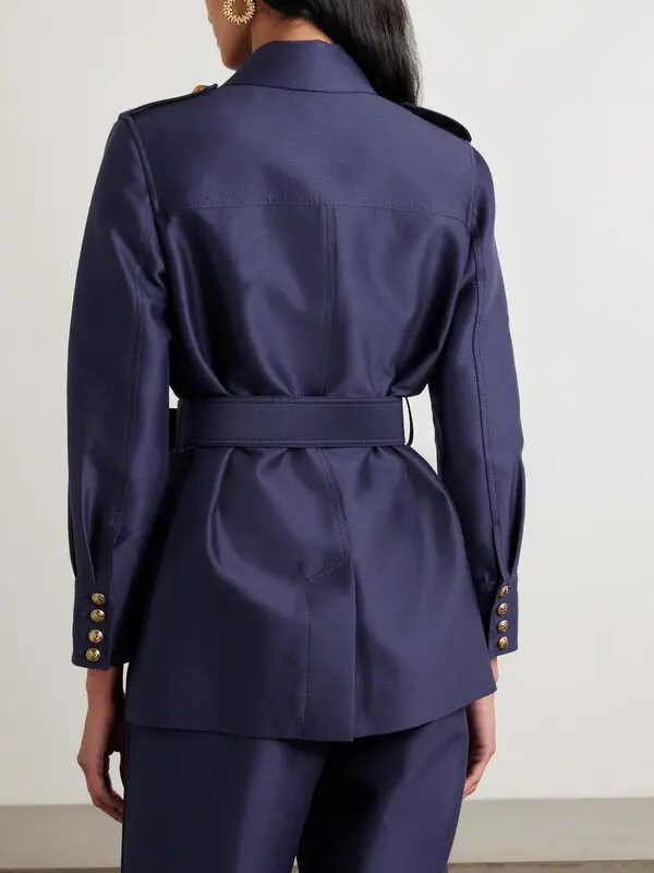 Zimmermann Belted Wool And Silk-blend Jacket - Blue