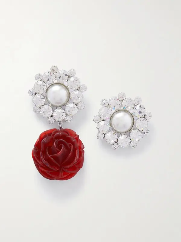 Magda Butrym Tone, Crystal, Resin, And Faux Pearl Earrings - Silver