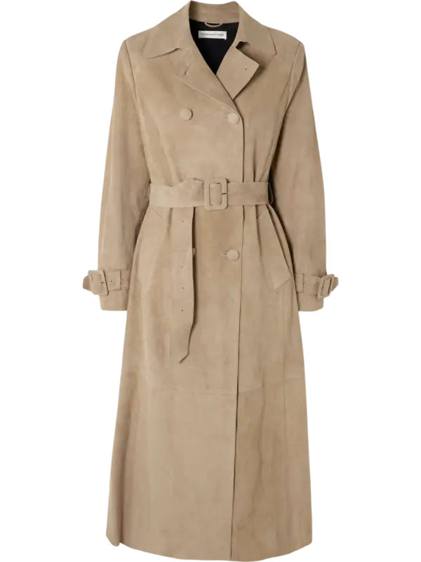 Nour Hammour Tate Belted Suede Trench Coat - Beige