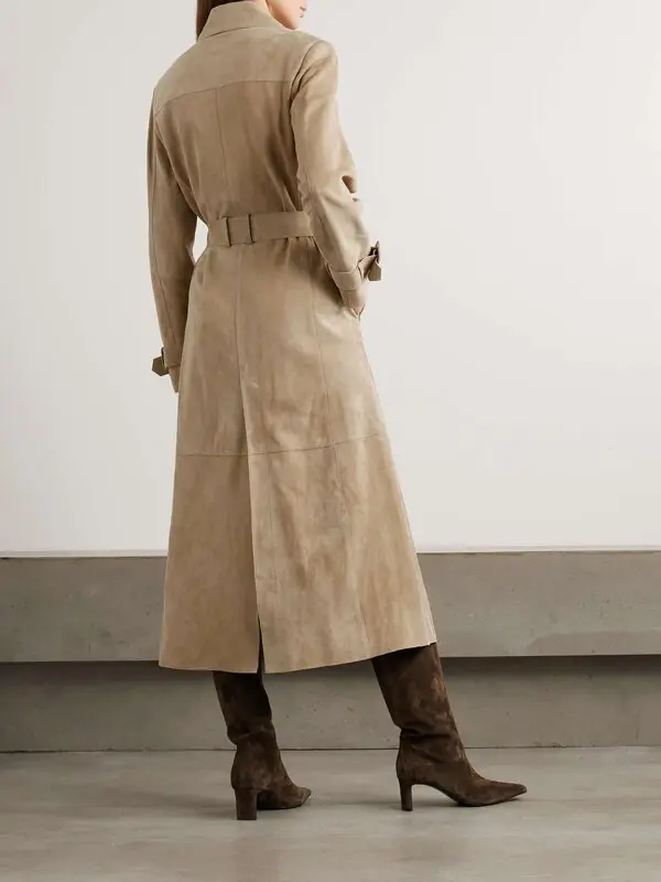 Nour Hammour Tate Belted Suede Trench Coat - Beige