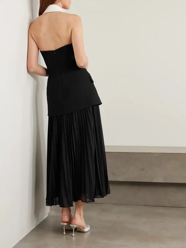 Buy Rebecca Vallance Belted Layered Pleated Crepe Midi Dress - Black At 59%  Off | Editorialist
