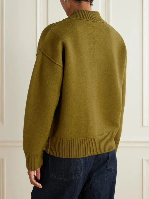 Ami Intarsia Wool Polo Sweater - Green