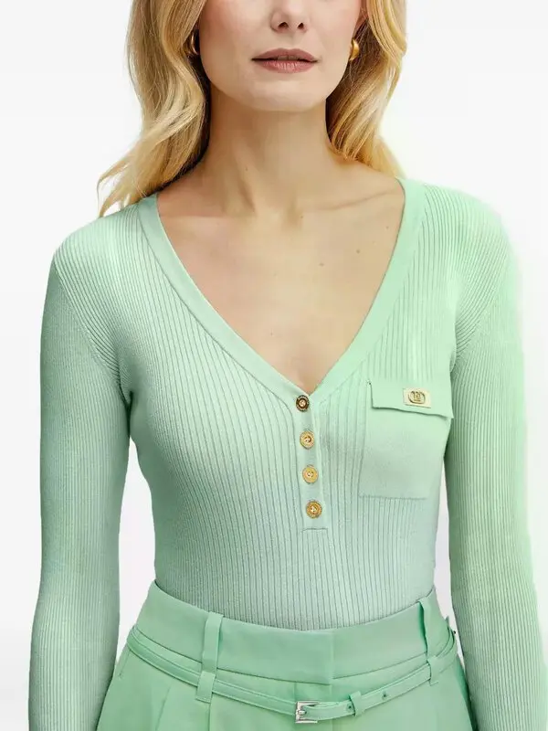 Elisabetta Franchi Ribbed V-neck Buttoned Sweater