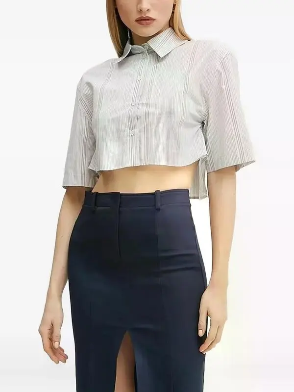 Patrizia Pepe Striped Cropped Shirt - Grey