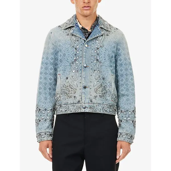 Amiri Crystal Monogram Denim Jacket