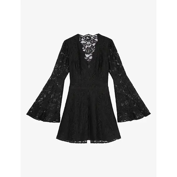 chinese dress ladies The Kooples Cherry-Embroidered Wrap Dress Black Ruffled Lace Size 3 –  Celebrity Owned main image 0