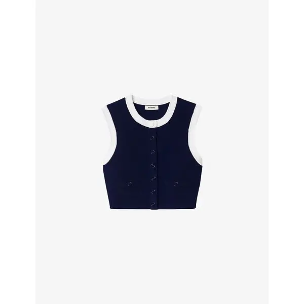 Sandro Sleeveless Cropped Knitted Cardigan - Navy Blue