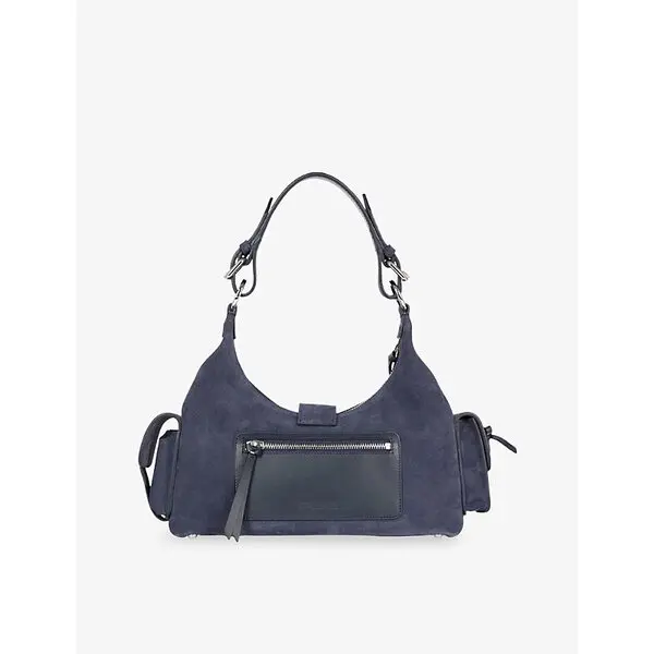 The Kooples Amelia Suede Shoulder Bag - Navy