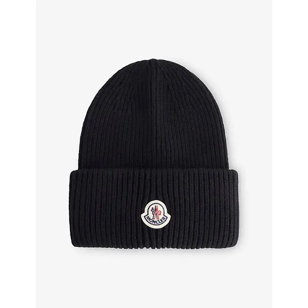 Moncler Logo-patch Ribbed Wool-cashmere Beanie - Black