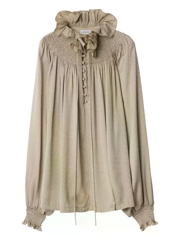 Burberry Geometric Jacquard Ruffled Collar Blouse - Neutrals