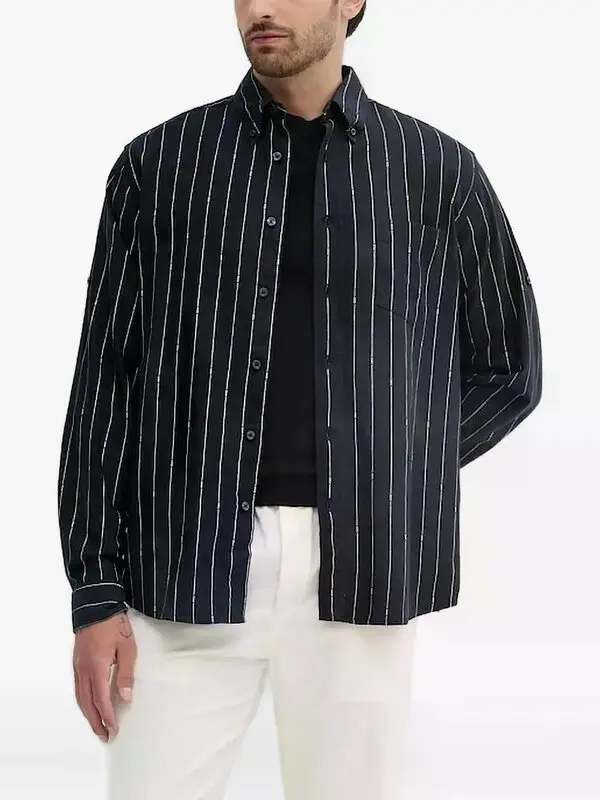 BOSS Pinstripe Logo Shirt - Blue
