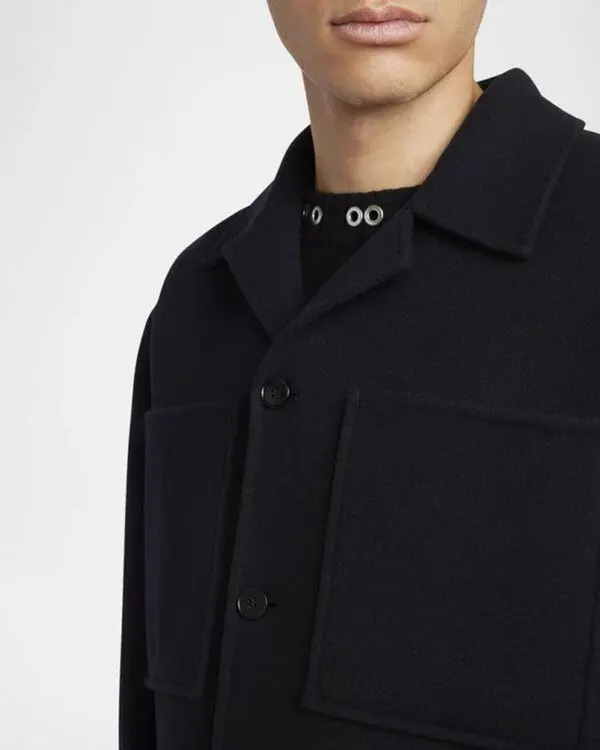 JIL SANDER Wool Boxy-fit Shirt Jacket - Navy