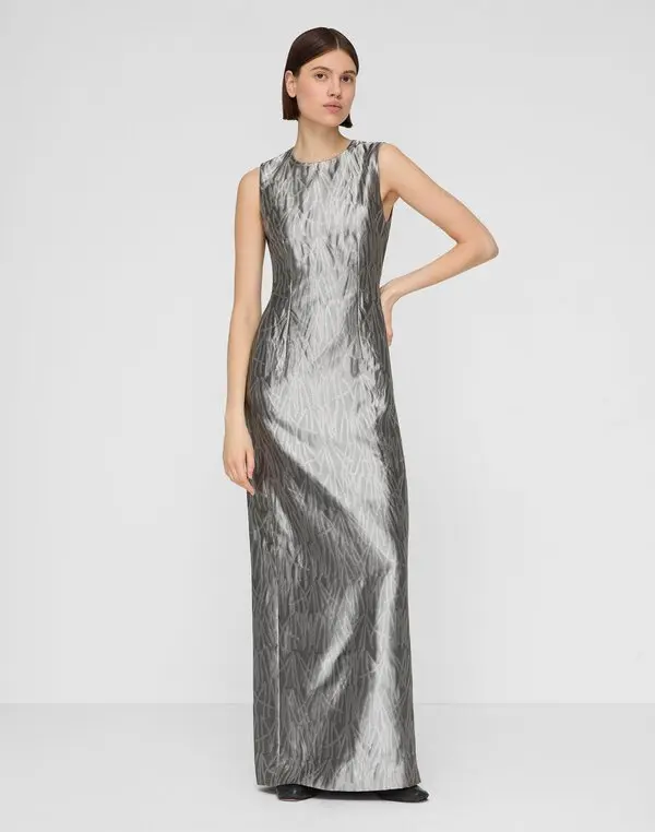 Lafayette 148 New York Metallic Jacquard Sleeveless Gown - Silver