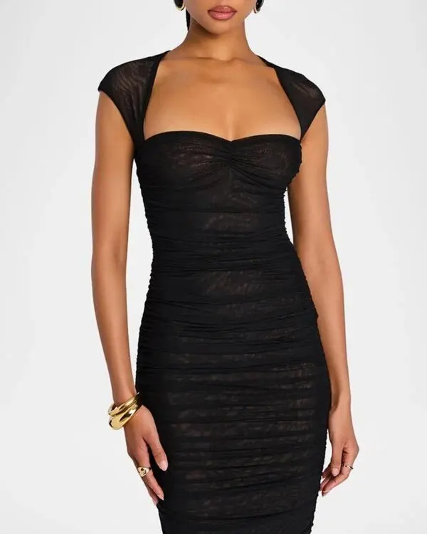 SEROYA Kylie Mesh Midi Dress - Black