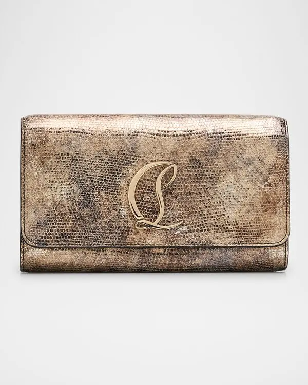 CHRISTIAN LOUBOUTIN Loubi54 Embossed Metallic Leather Wallet On Chain - 8676 Metalgold