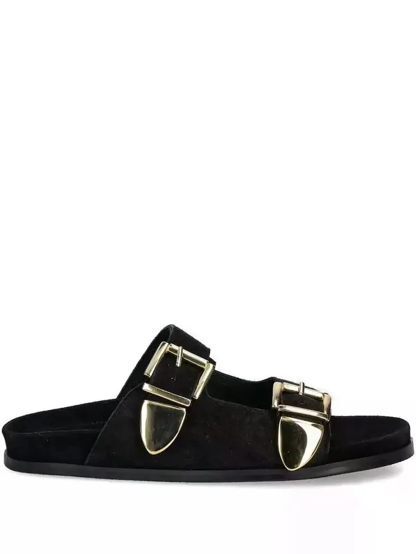 BILLI BI Double Buckle Suede Slides - Black