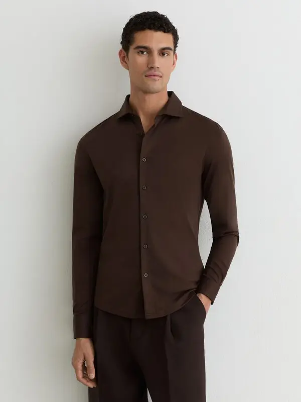 REISS Duke Air-water Cotton Slim-fit Shirt - Brown