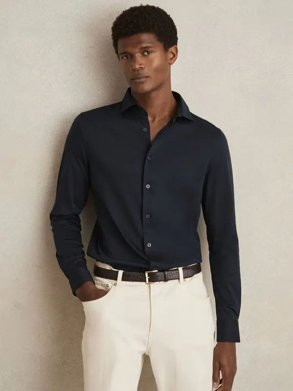 REISS Duke Air-water Cotton Slim-fit Shirt - Navy