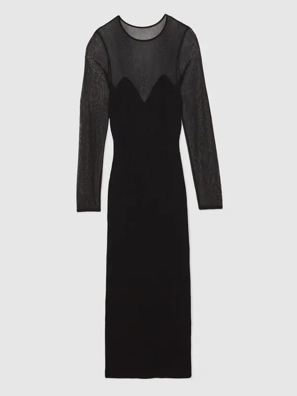 REISS Mesh Rib-knit Sweetheart Midi Dress