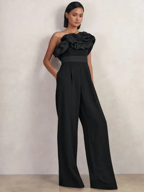 REISS Sabbie Sculptural Strapless Jumpsuit - Black
