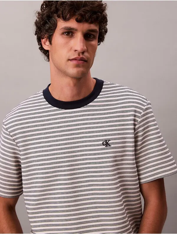 Calvin Klein Ottoman Stripe Crewneck Tee - Chalk
