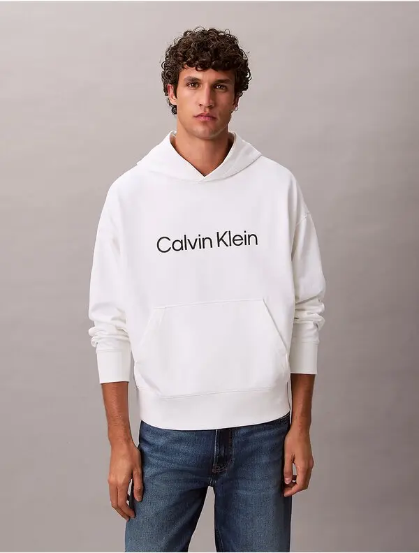Calvin Klein Standard Logo Terry Hoodie - Bright White