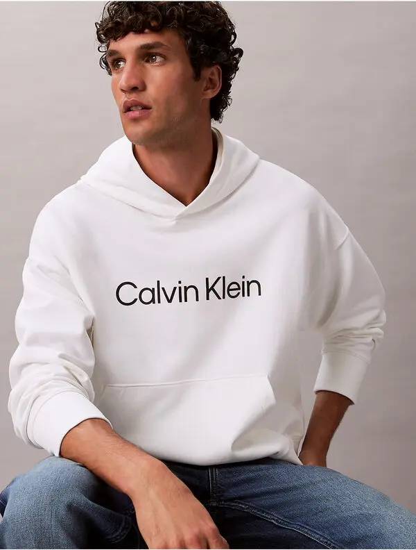 Calvin Klein Standard Logo Terry Hoodie - Bright White