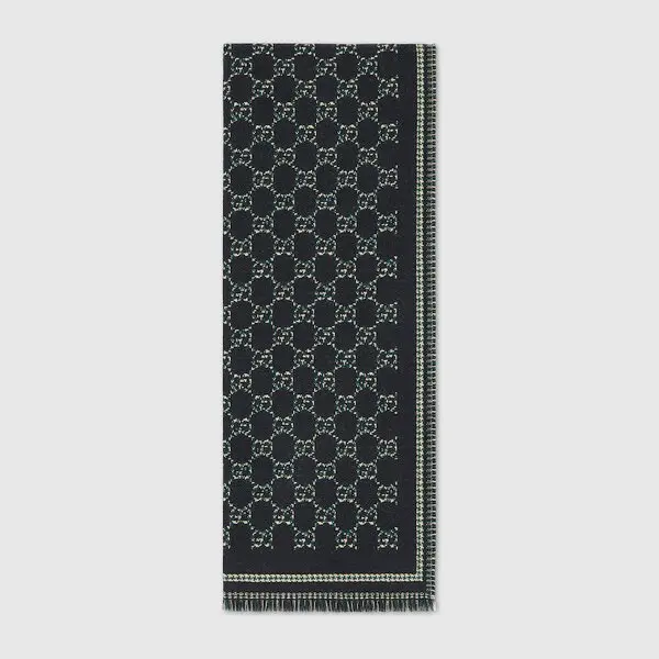 Gucci Gg Wool Jacquard Scarf - Black