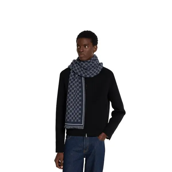 Gucci Gg Wool Jacquard Scarf - Blue