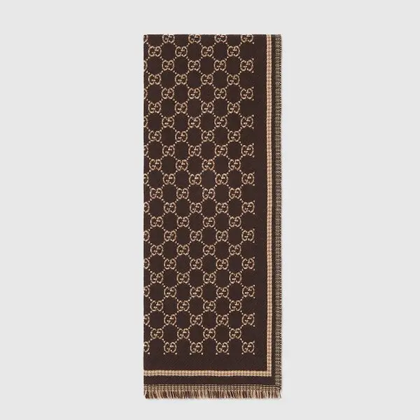 Gucci Gg Wool Jacquard Scarf - Brown