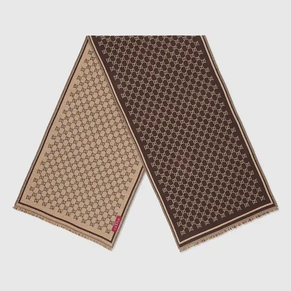 Gucci Gg Wool Jacquard Scarf Wool - Brown