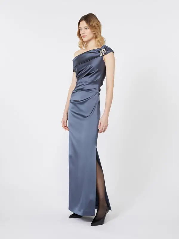Max Mara Long Stretch Satin Draped Dress In Dark Grey - 30% Off |  Editorialist
