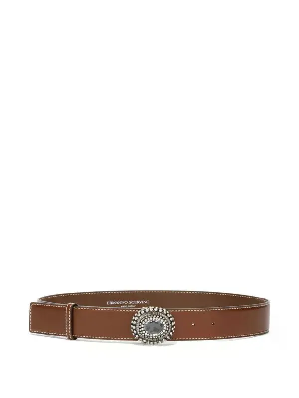Ermanno Scervino Crystal-embellished Buckle Belt - Brown