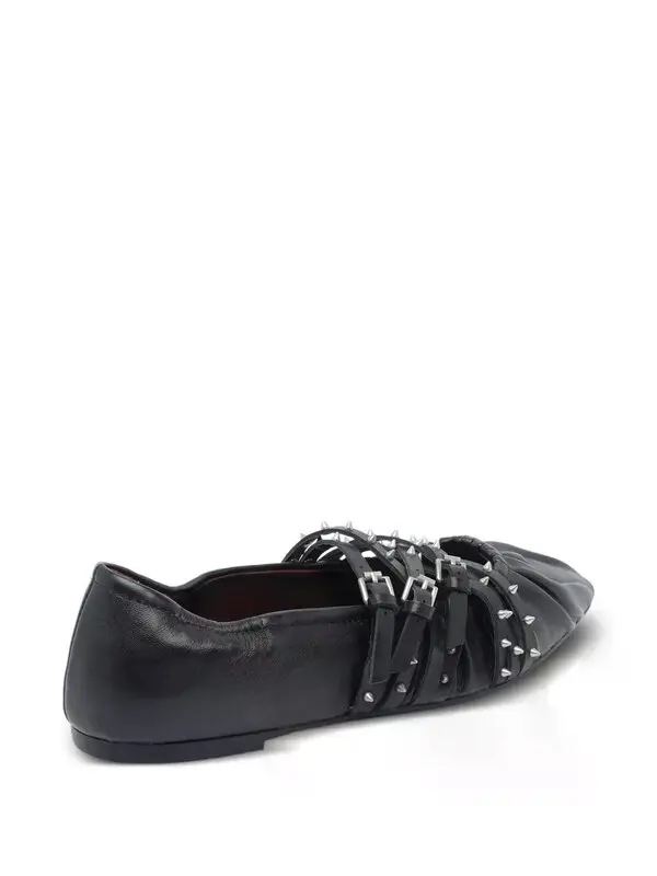 Ash Brendah Buckle-strap Studded Ballet Flats - Black
