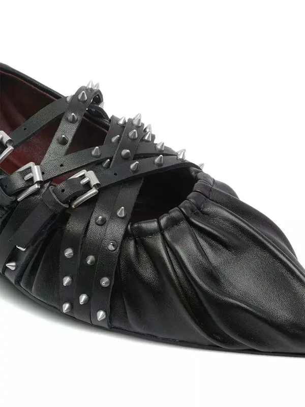 Ash Brendah Buckle-strap Studded Ballet Flats - Black