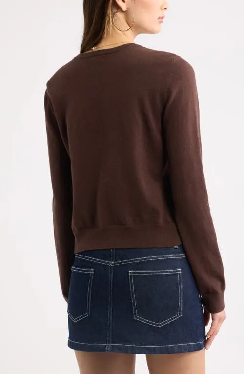 Bp. Crewneck Cotton Blend Cardigan - Brown Argyle