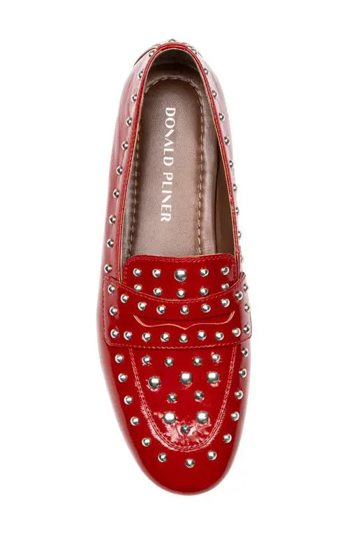 DONALD PLINER Studded Leather Loafer - Tomato