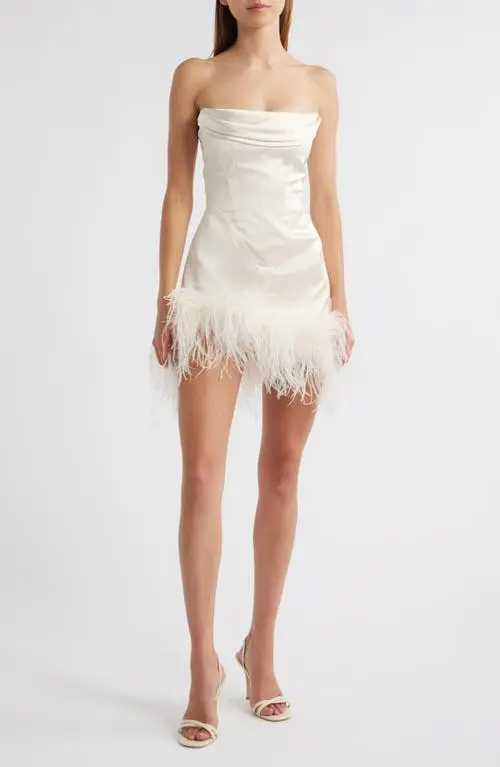 DELFI COLLECTIVE Adrienne Strapless Feather-trim Mini Dress