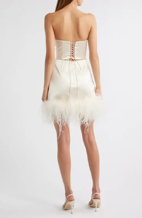 DELFI COLLECTIVE Adrienne Strapless Feather-trim Mini Dress