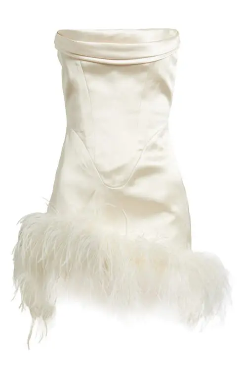 DELFI COLLECTIVE Adrienne Strapless Feather-trim Mini Dress