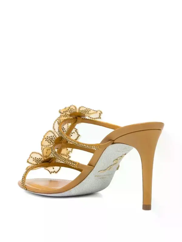 Rene Caovilla 80mm Peach-flower Sandals - Brown